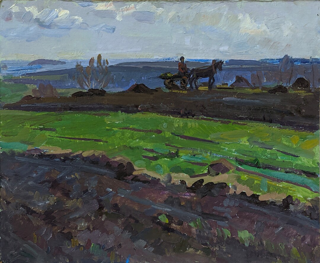 VINTAGE OIL PAINTING on Cardboard by Ukrainian Artist I.yukhno, Rural ...
