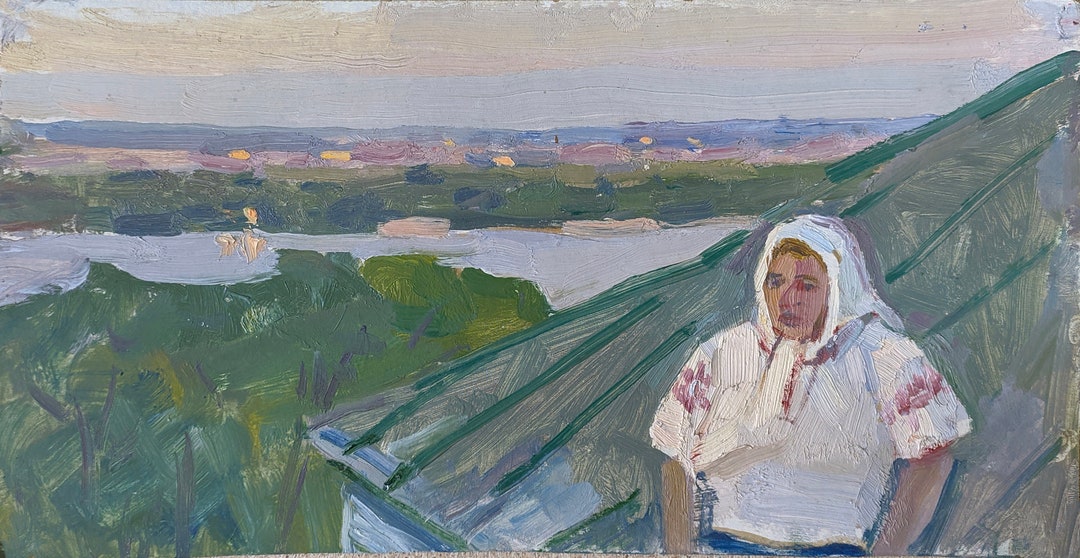 VINTAGE OIL PAINTING by Ukrainian Artist I.yukhno, Near the Dnieper ...