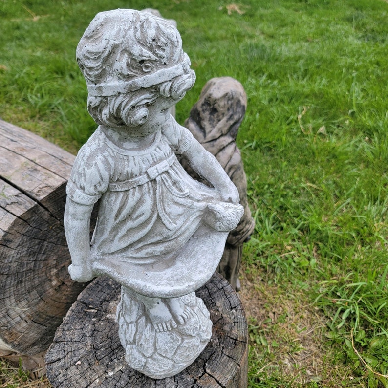 Concrete "bashful Betty" Little Girl in a Sun Dress Garden Statue - Etsy