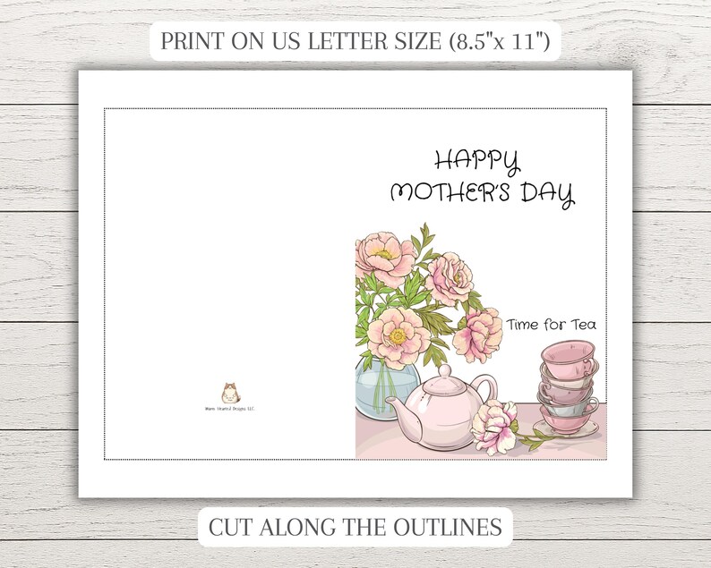 Mother's Day Card Time for Tea Printable, Digital Card 5x7 - Etsy