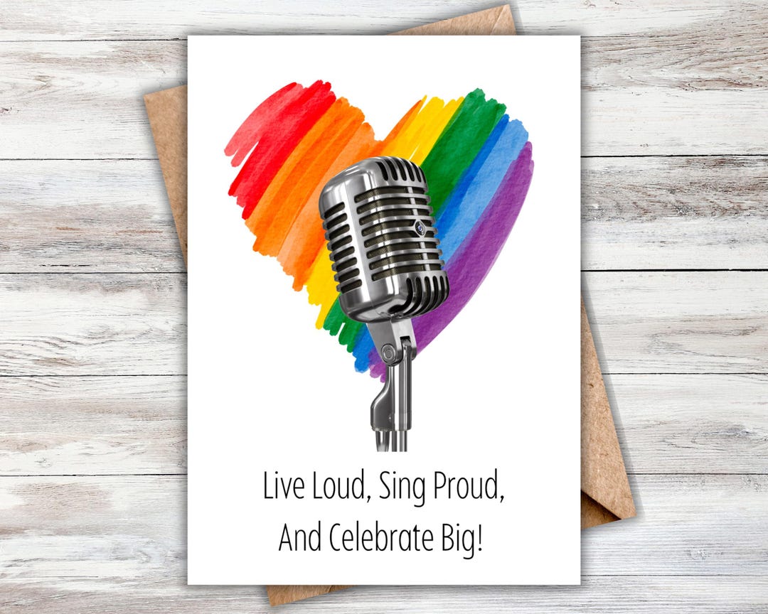 Pride Birthday Card: Rainbow Heart, Singer, Musician (printable 5x7) - Etsy