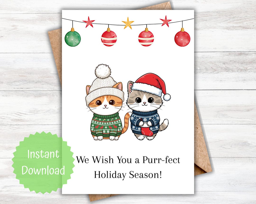 Cat Christmas Card, Purr-fect Holiday Season (digital 5x7 Print) - Etsy