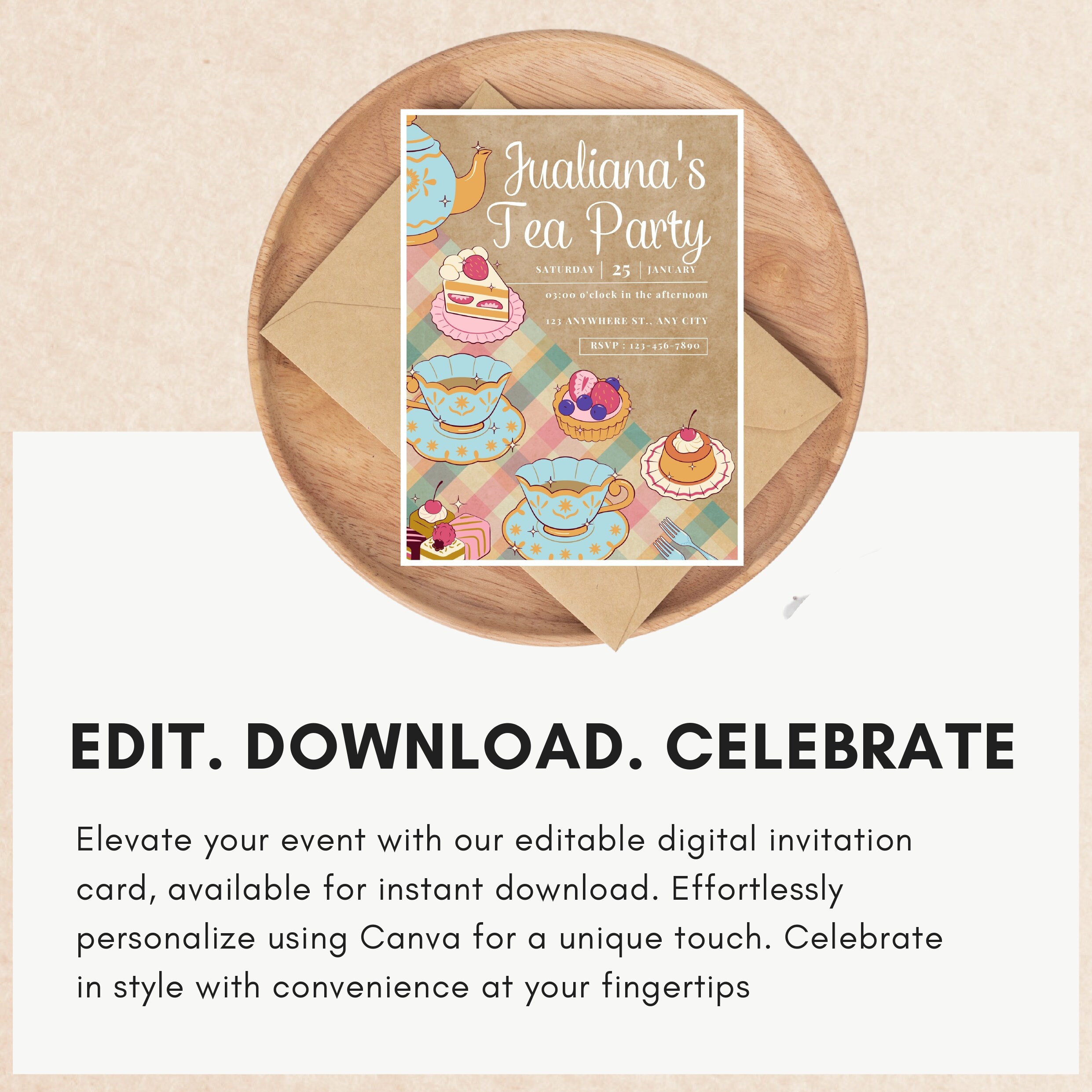 Tea Party Invitation Card / Elegant High Tea Invitation / Vintage Tea ...