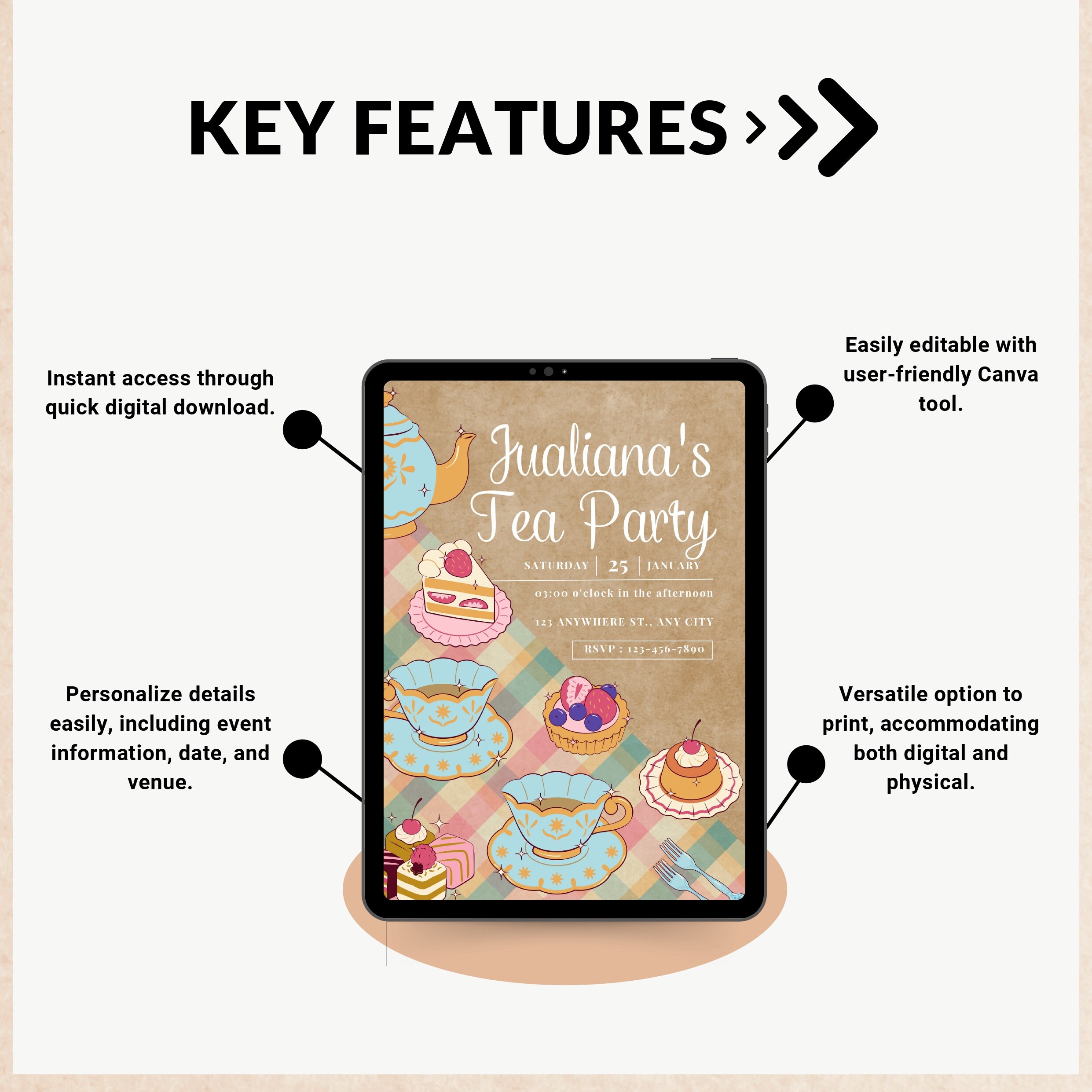 Tea Party Invitation Card / Elegant High Tea Invitation / Vintage Tea ...