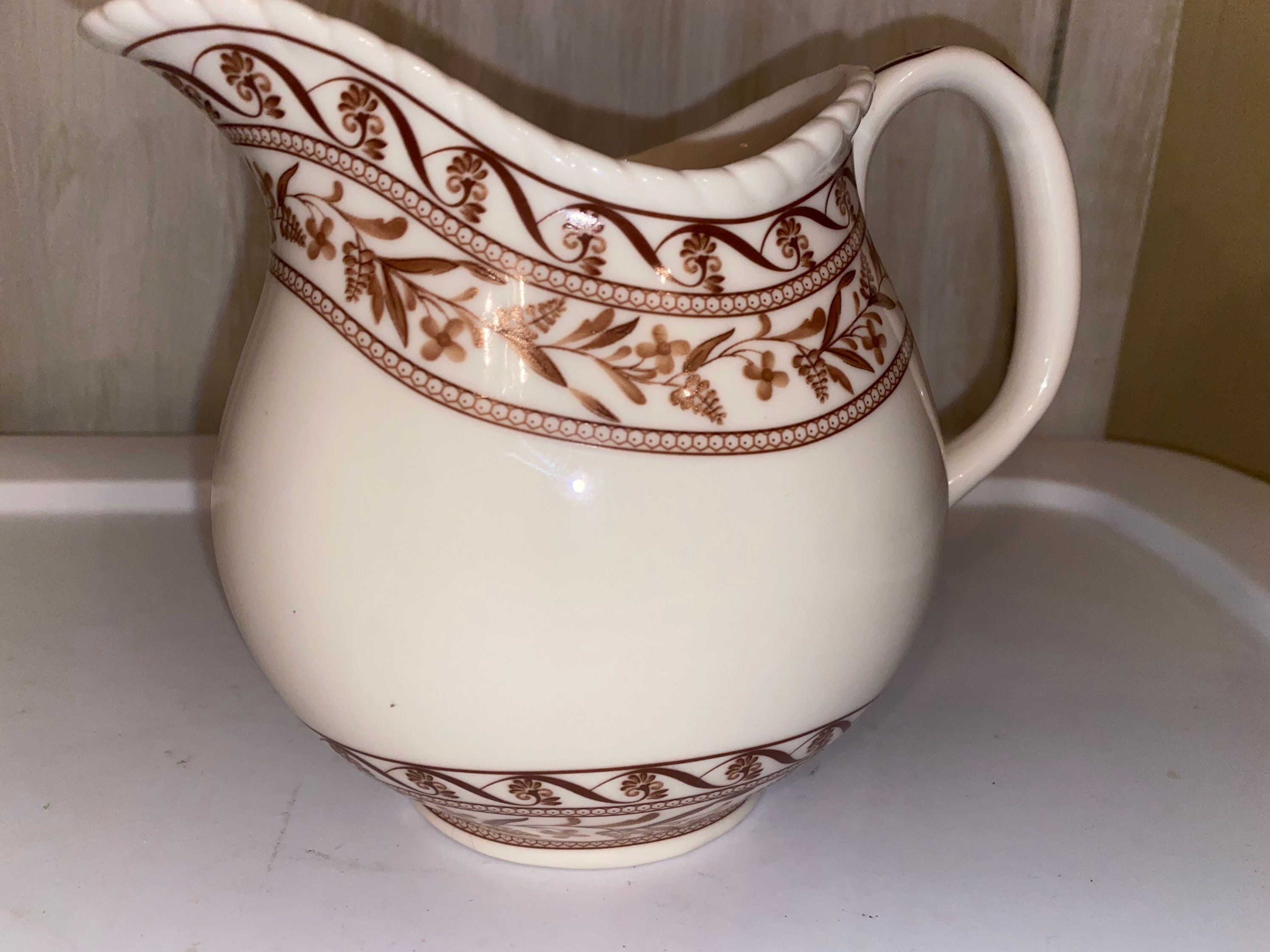 Vintage I Godinger & Co off White Pitcher With Brown Floral | Etsy