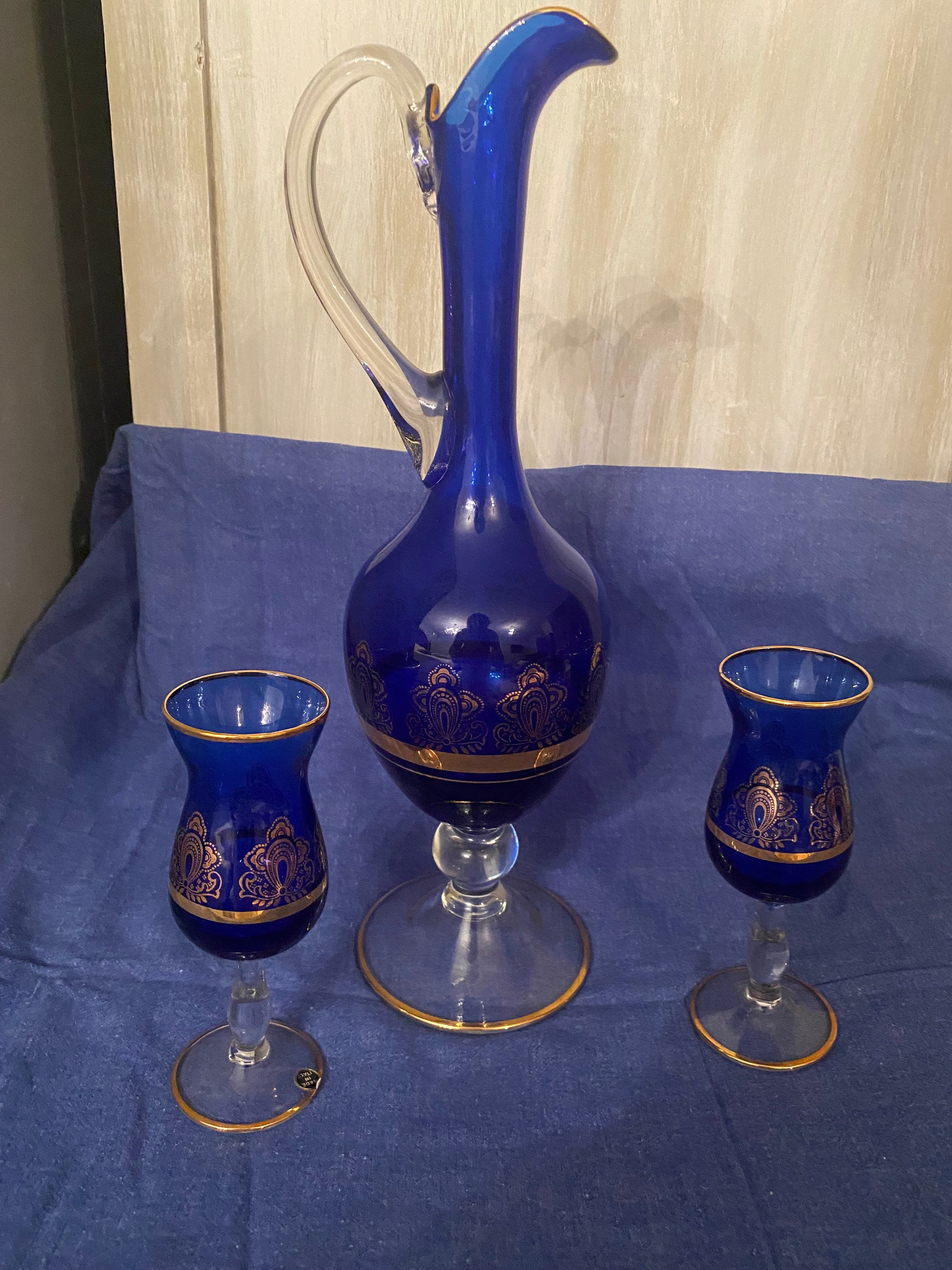 Cobalt Blue and Gold Decanter & 2 Glasses. - Etsy