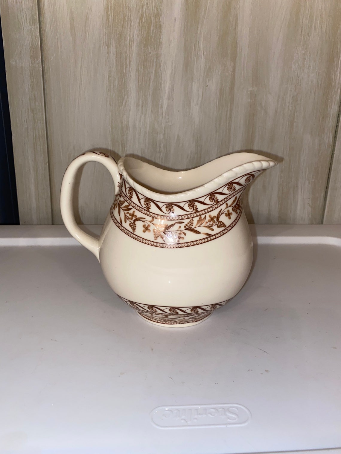 Vintage I Godinger & Co off White Pitcher With Brown Floral | Etsy
