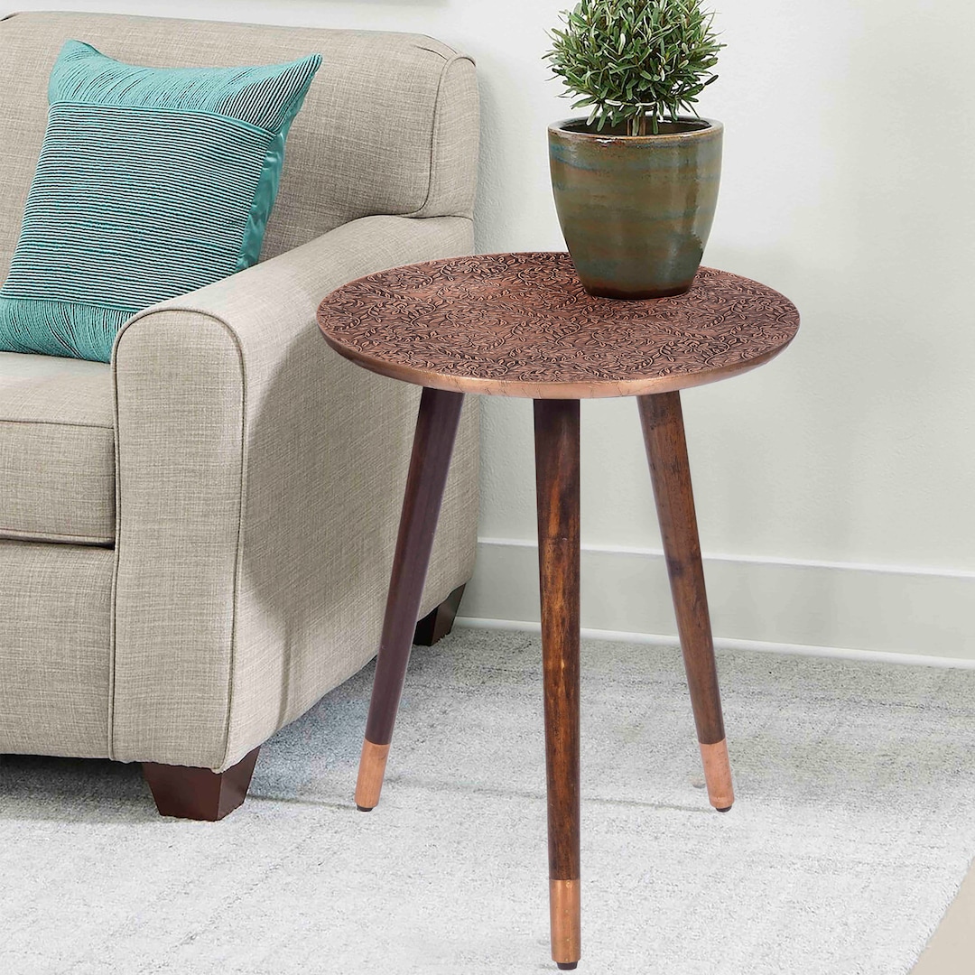 Hammered Copper Side Table: Mid-century Modern Accent Table - Etsy