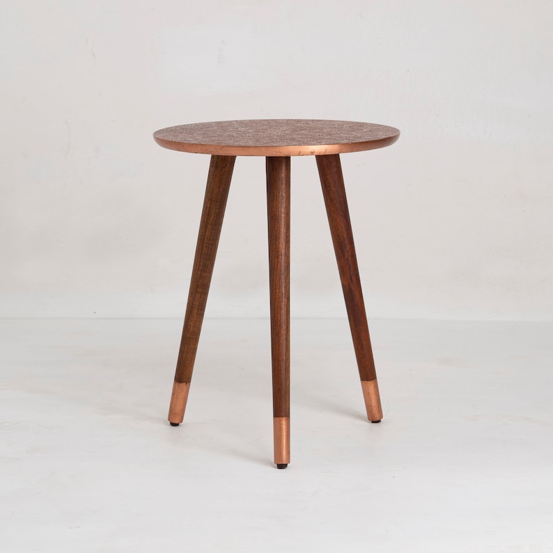 Metal Cladding Side Table / Round Accent Table / Copper Accent Table ...