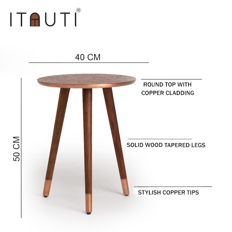 Metal Cladding Side Table / Round Accent Table / Copper Accent Table ...