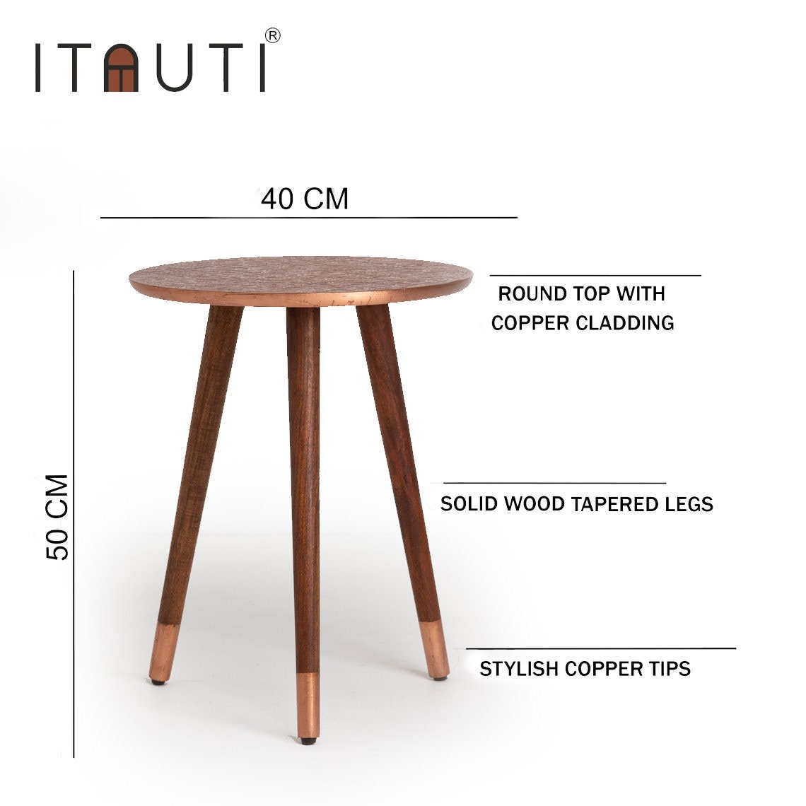 Metal Cladding Side Table / Round Accent Table / Copper Accent Table ...
