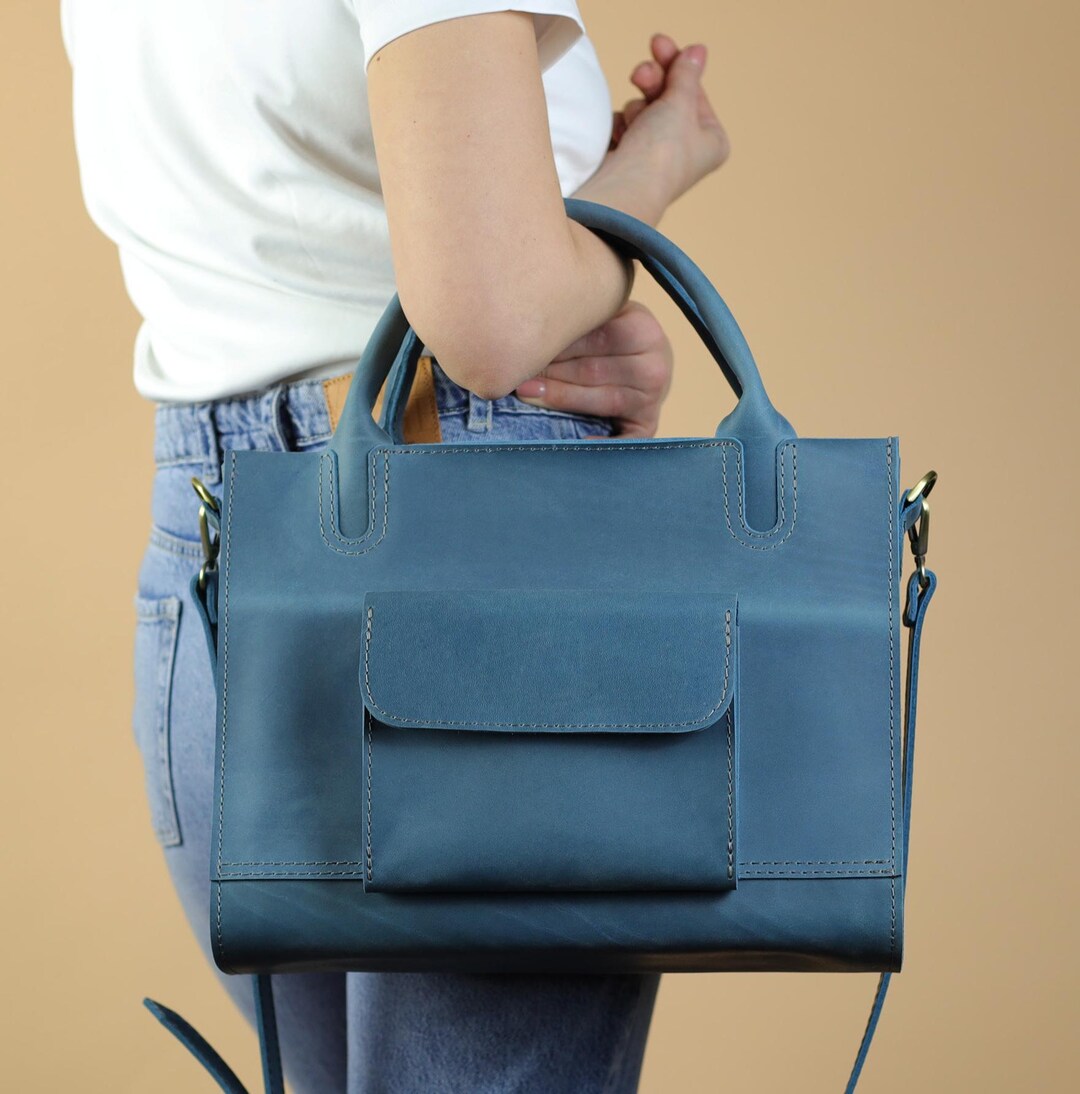 Blue Leather Laptop Tote Bag for Woman, Womens Leather Laptop Bag With ...