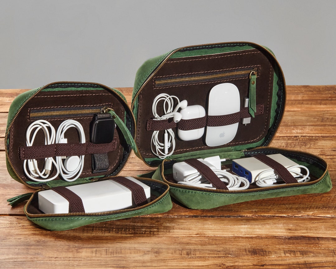MacBook Tech Cable and Charger Organizer Case Cord Tech Gift Leather ...