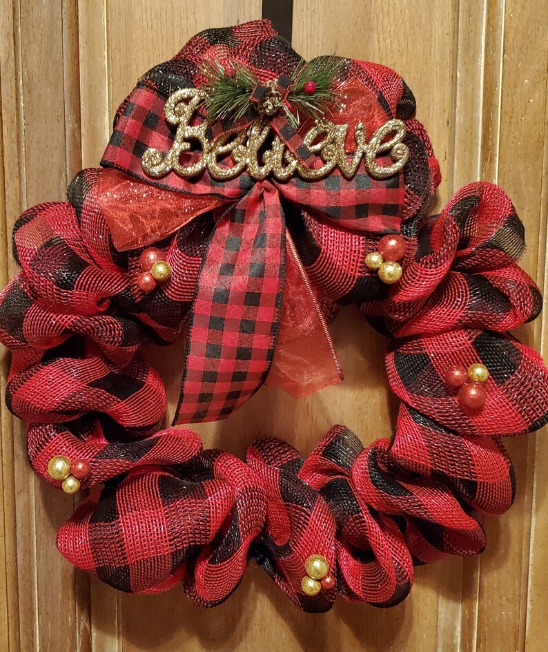 Red Buffalo Check Christmas Wreath Etsy