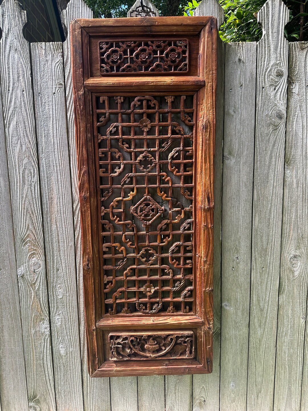 Antique Elm Wood Chinese Shutter / Door - Wall Art - Stunning! Foo Dog ...