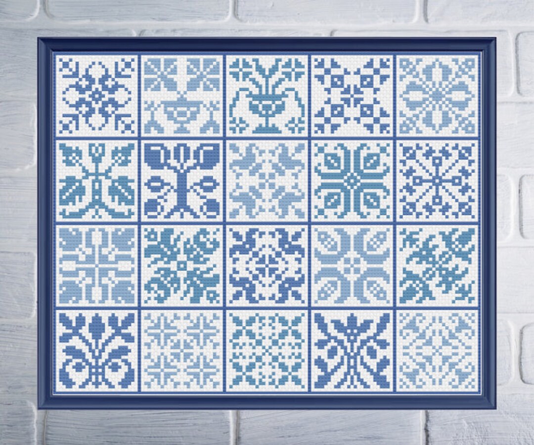 Cross Stitch Delft Tiles Pattern PDF - Part 2, Monochrome Blue Dutch ...