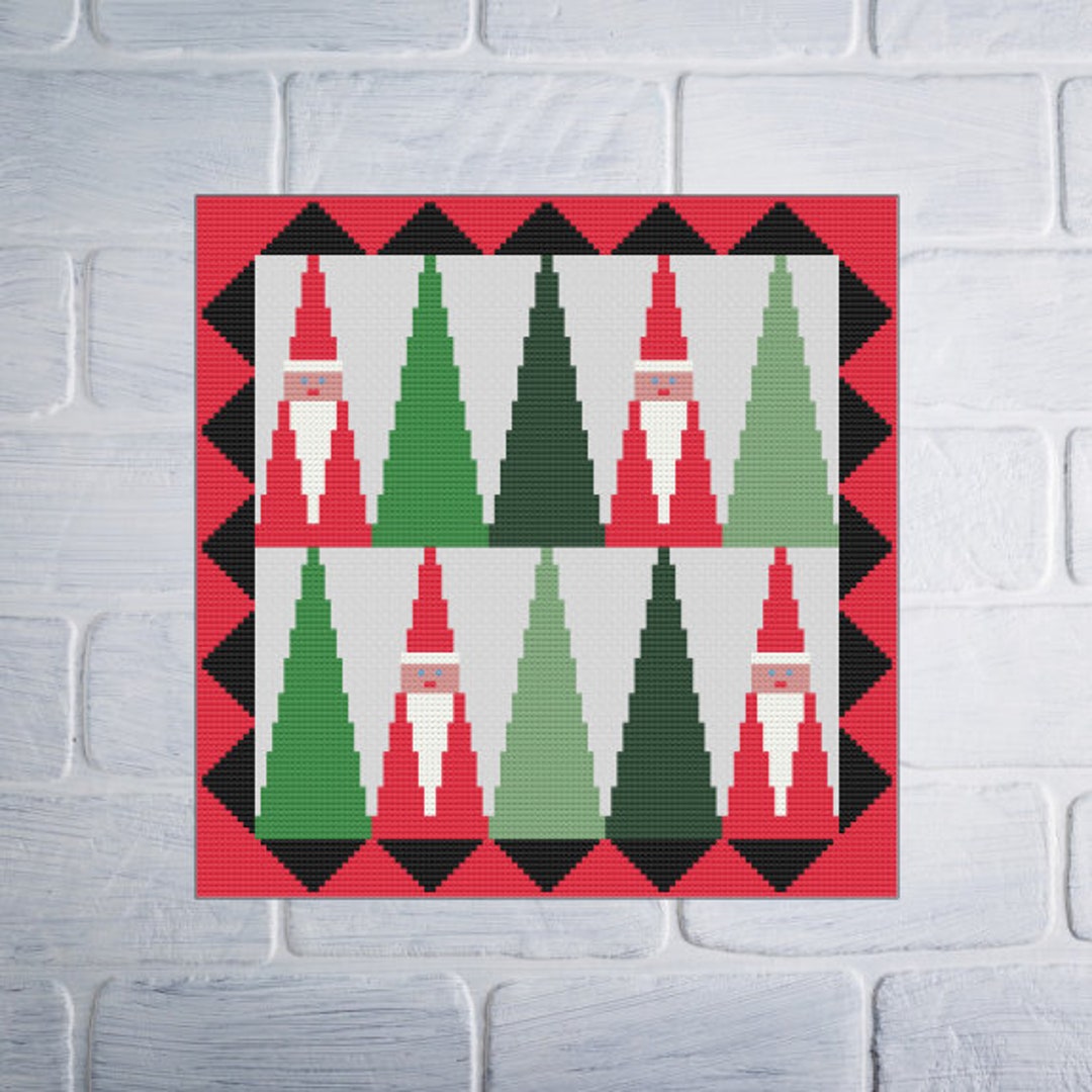 Santa Quilt Block Cross Stitch Pattern, Modern Christmas Holiday ...