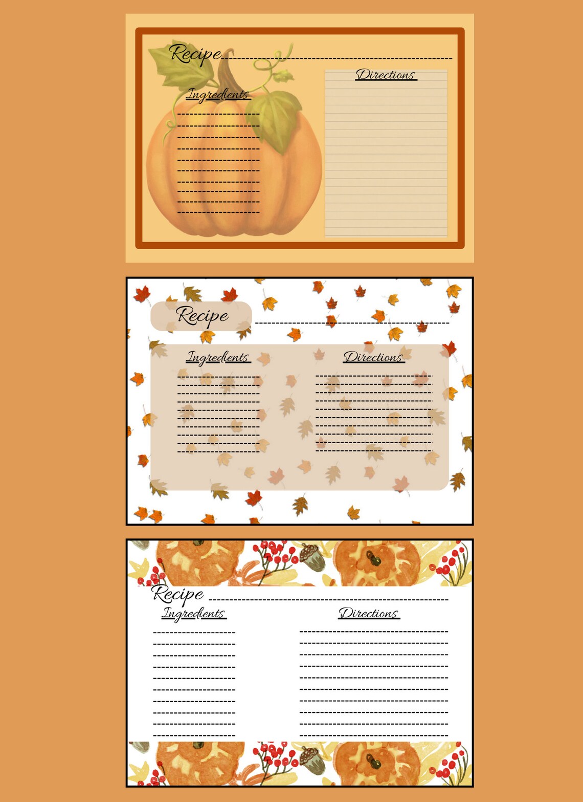 Printable Fall Recipe Cards - Etsy