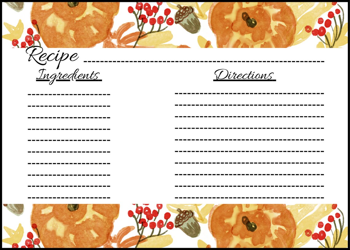 Printable Fall Recipe Cards - Etsy