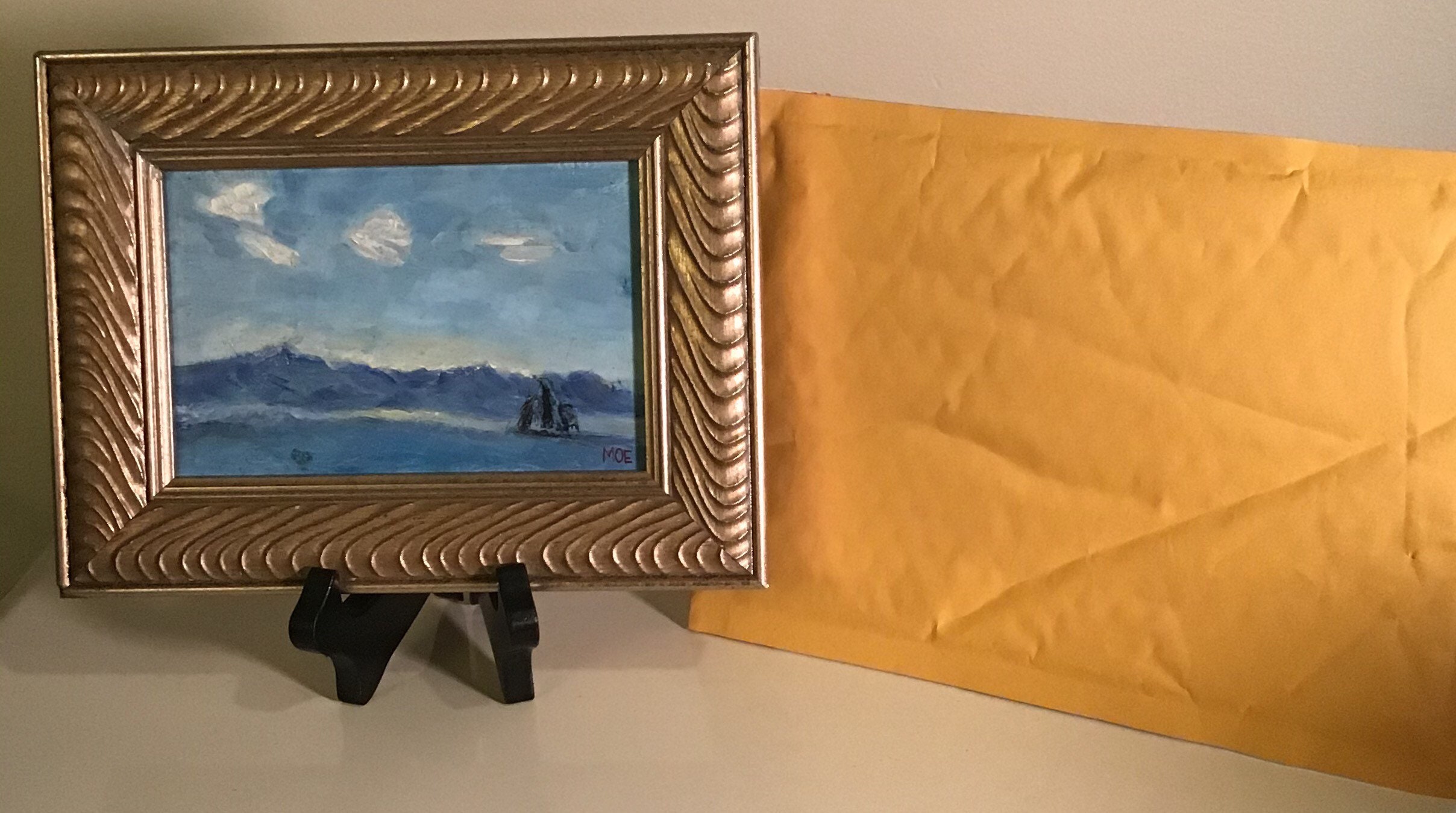 Seascape. Oil Painting on 4x6 Masonite Wood Panel by Moe. Comes W ...