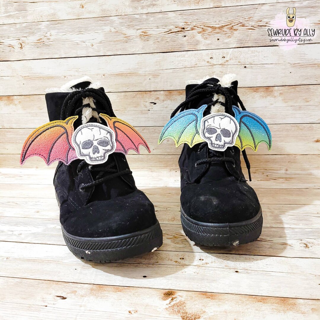 Skull Bat Wings for Boots, Pastel Goth Boot Accessory, Embroidered Boot ...