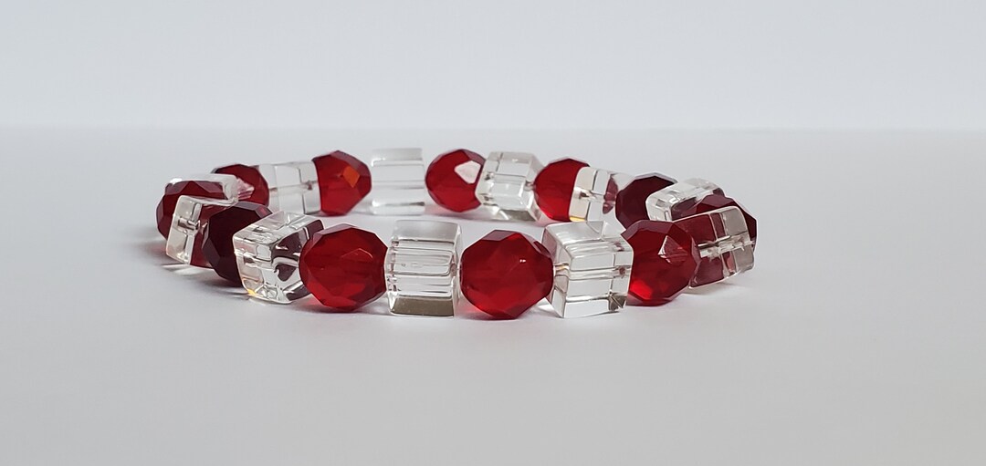 Red & Clear Plastic rubi Cube Handmade Beaded Bracelet - Etsy