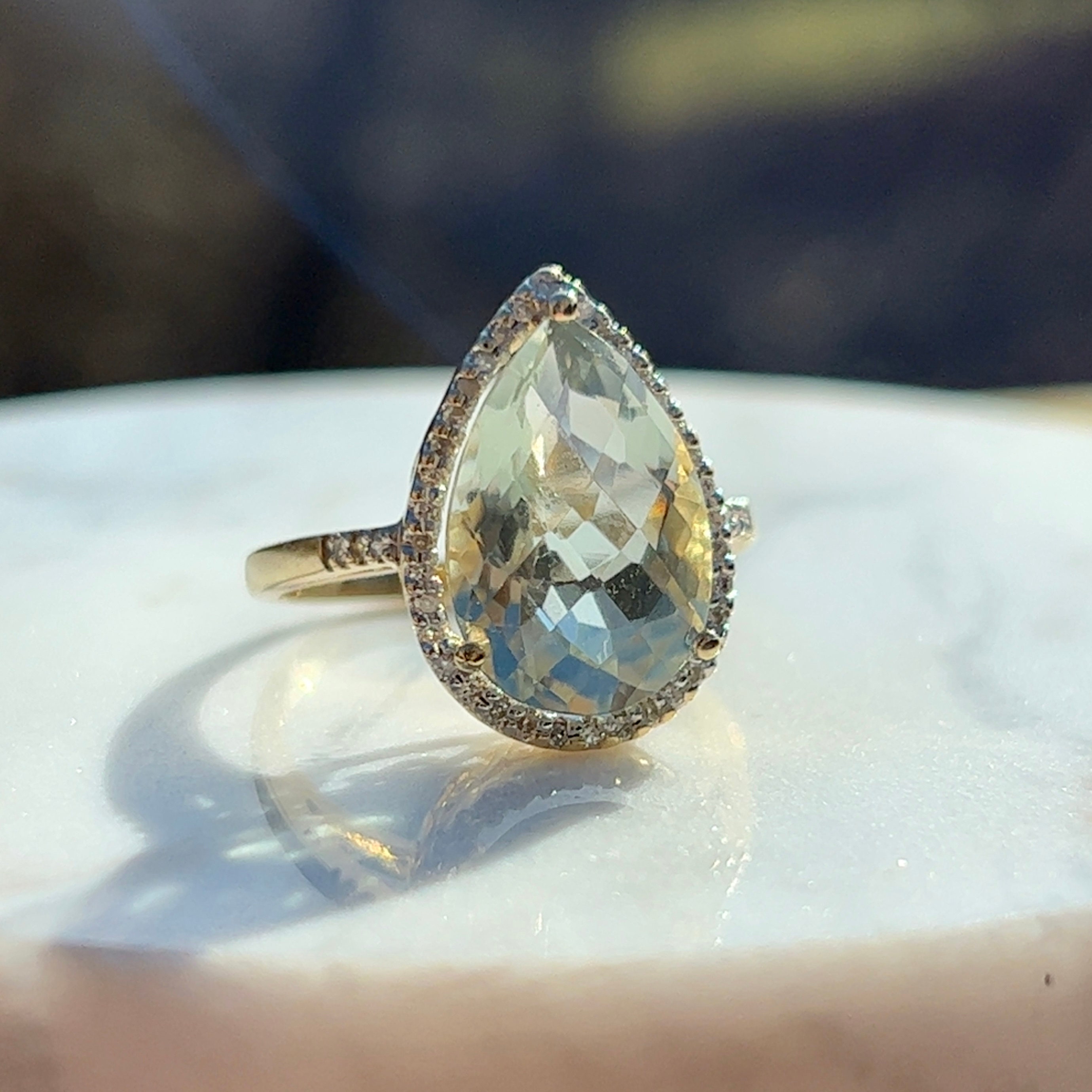 Green Amethyst Pear Ring