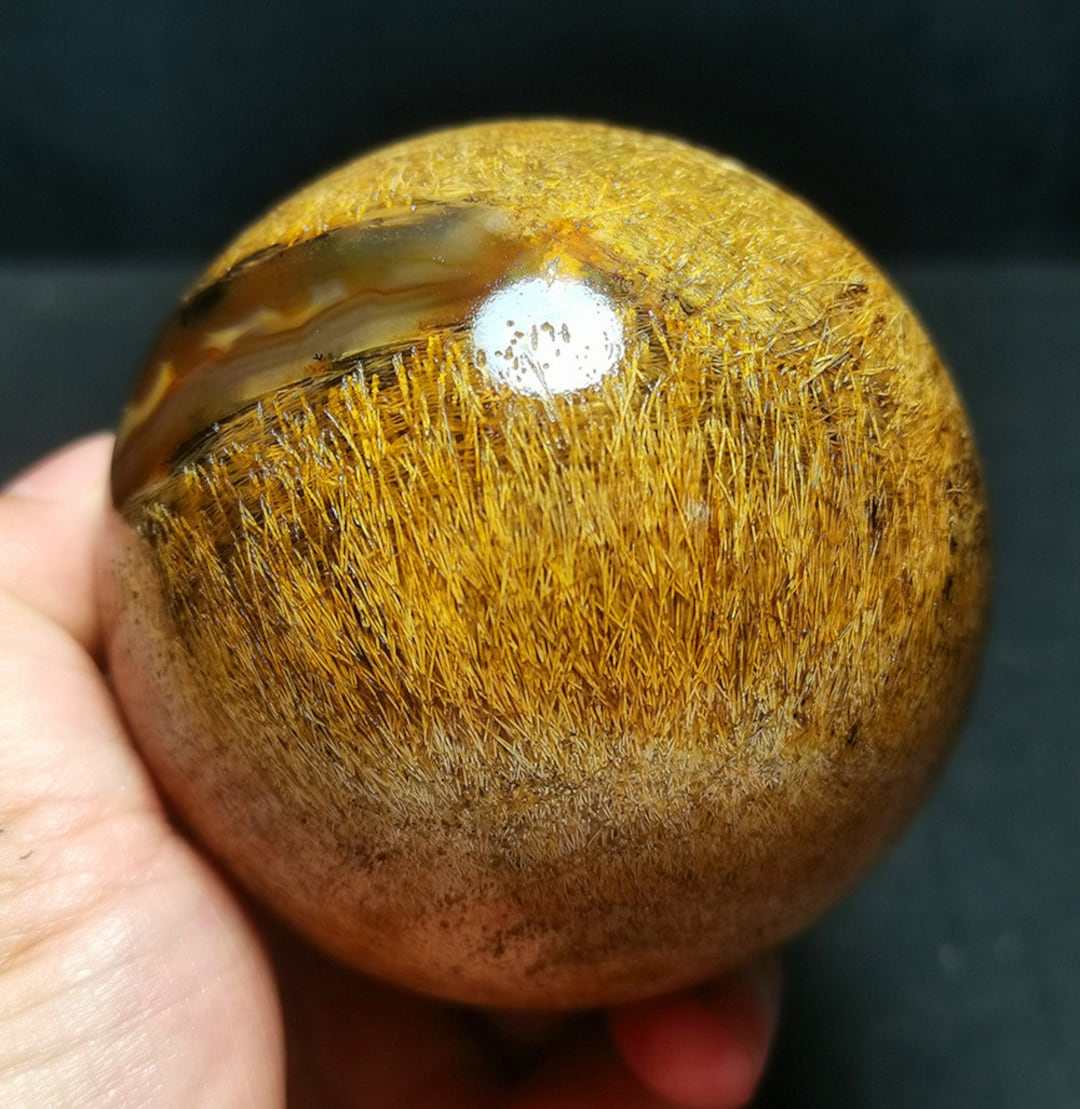 RARE Natural Beautiful Golden Hair Rutilated Quartz Crystal Sphere Healing /healing Agate ...