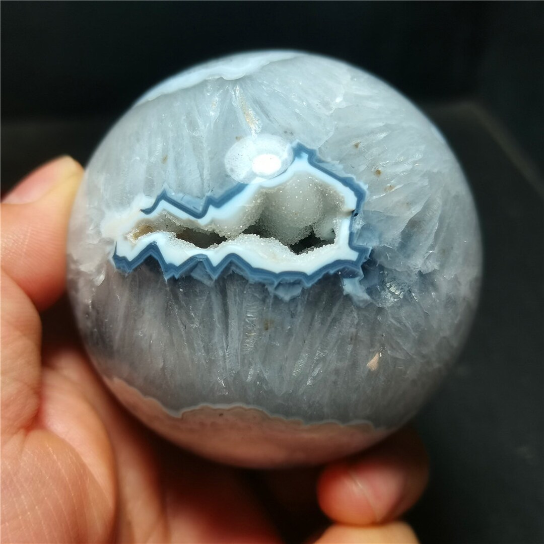 Natural Gobi Eye Agate Geode Ball: Healing Stone, Energy Crystal (67mm ...