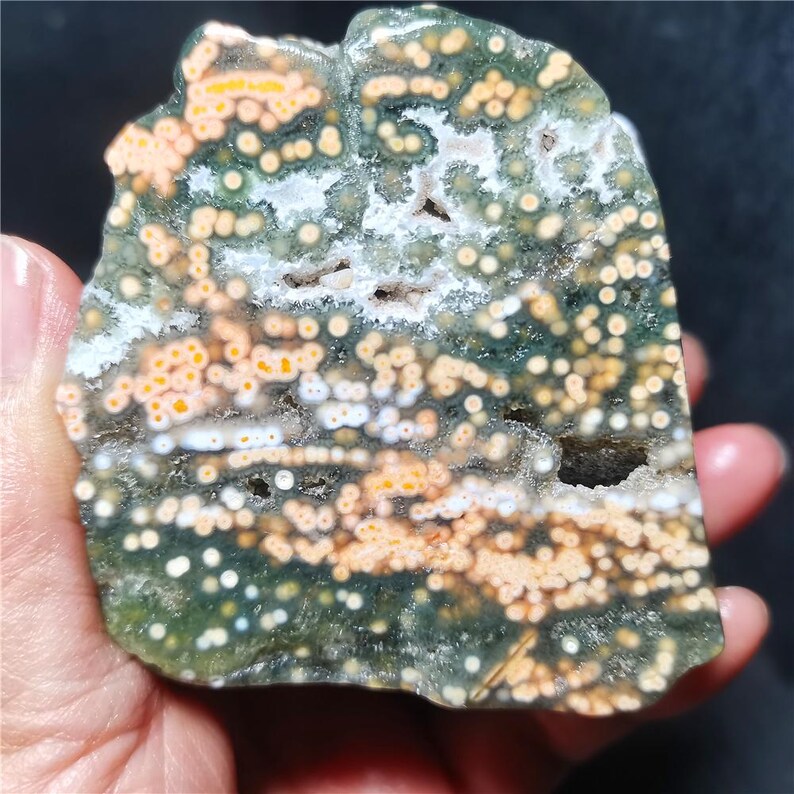Rare Polished Orbicular Ocean Jasper Palm Stone: Chakra Reiki ...