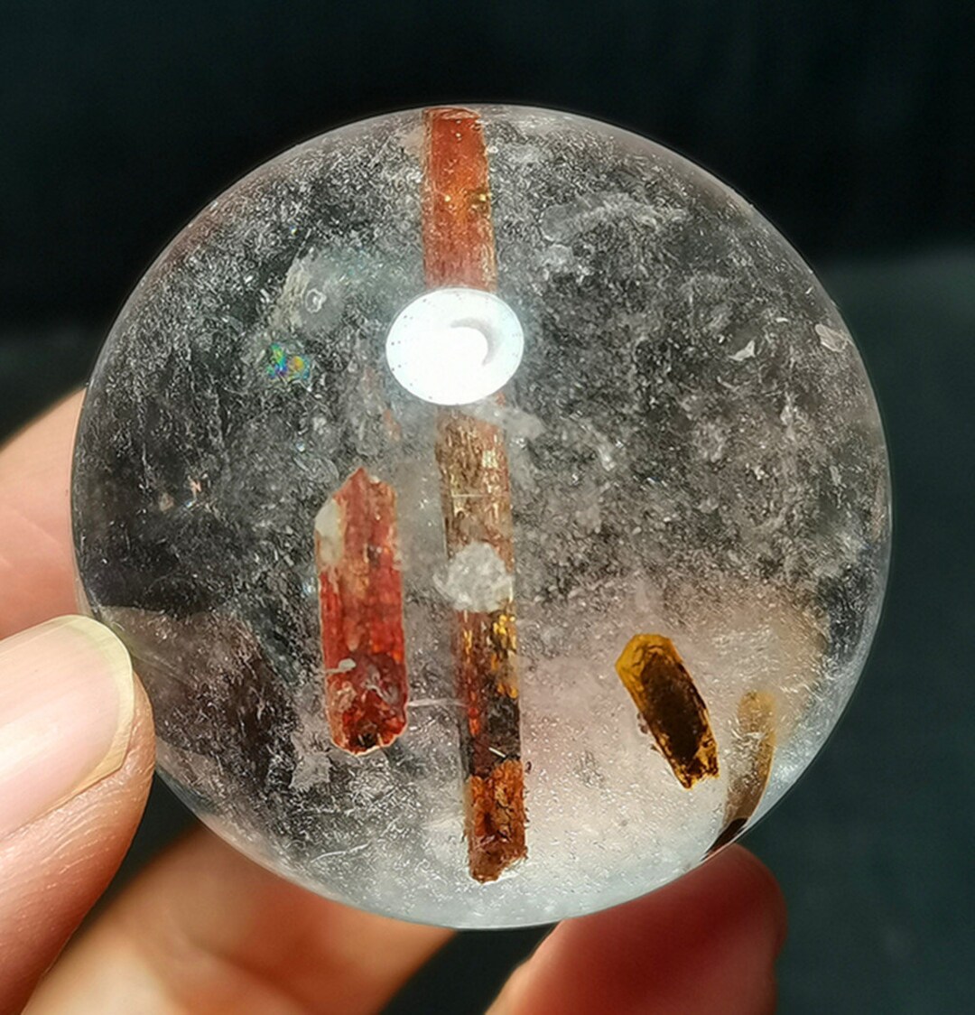 AAA Natural Transparent Colored Tourmaline Quartz Crystal Ball /palm ...