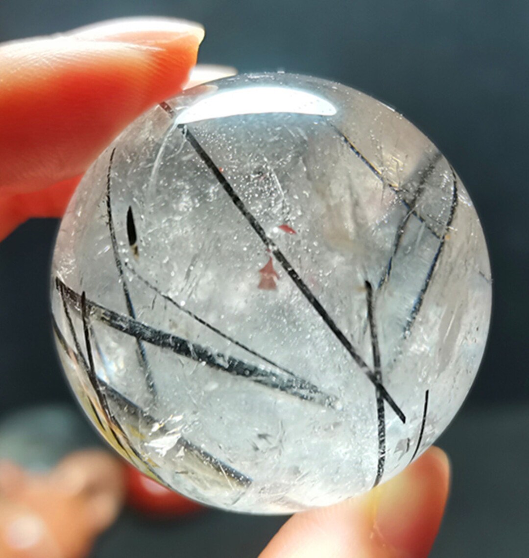Black Tourmaline Rutilated Quartz Crystal Ball - Smoky Crystal Sphere ...