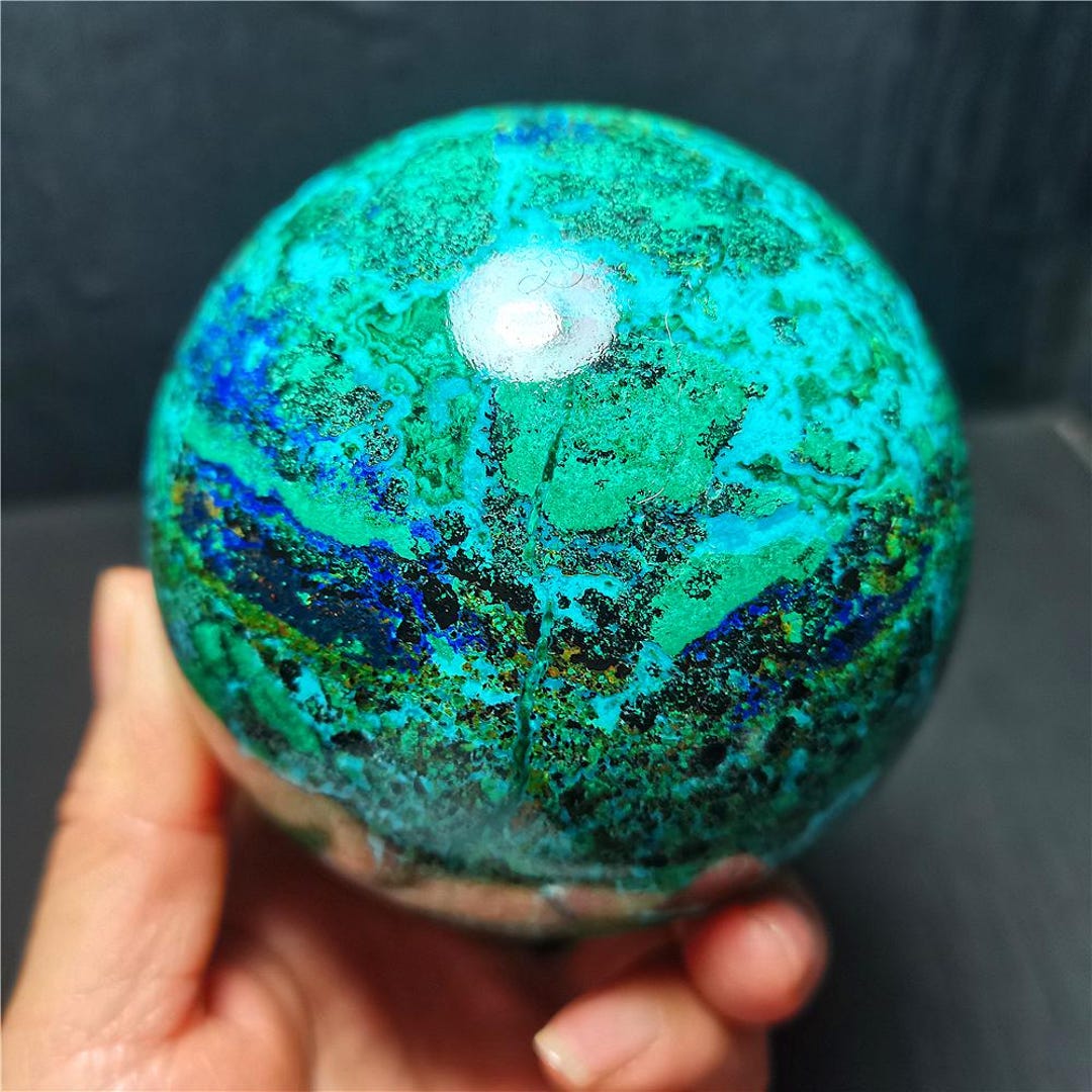 RARE Natural Malachite Turquoise Blue Copper Ore Symbiotic Sphere Ball ...