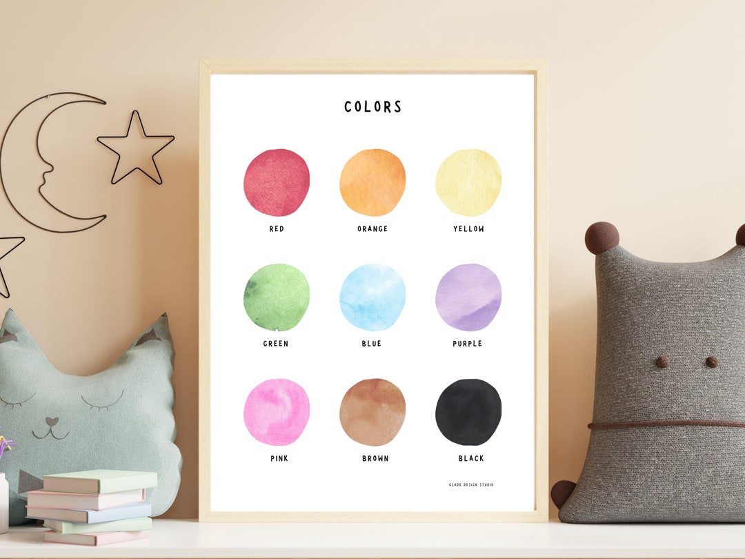Colours Print for Nursery, Schoolroom, Kindy, Learning Colors Chart ...