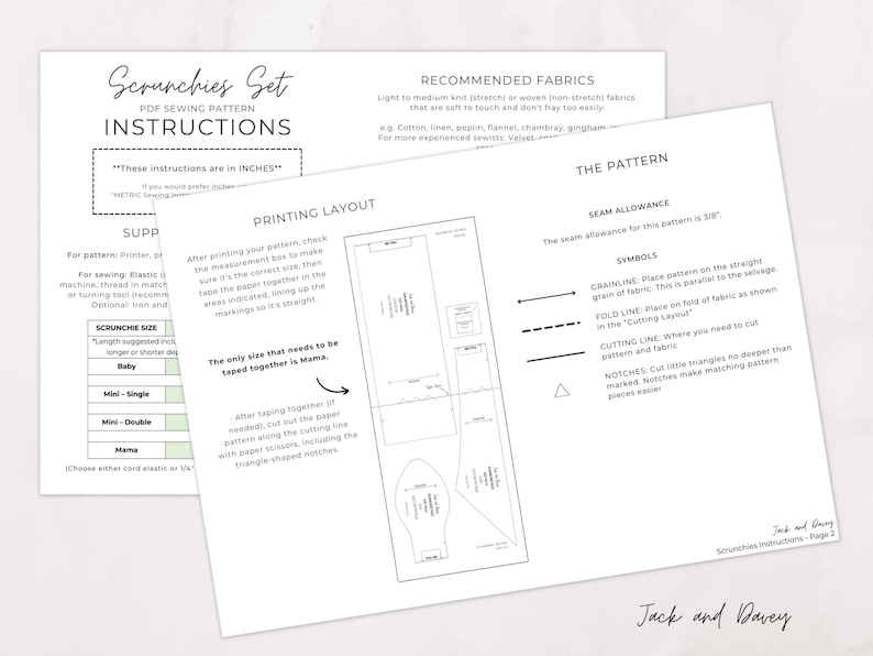 Printable Scrunchie Pattern Digital Downloadable Hair | Etsy