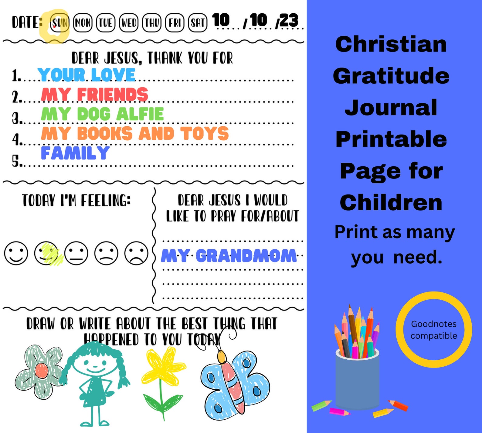 Gratitude Printable, Kids Gratitude, Prayer Journal Printable or Good ...