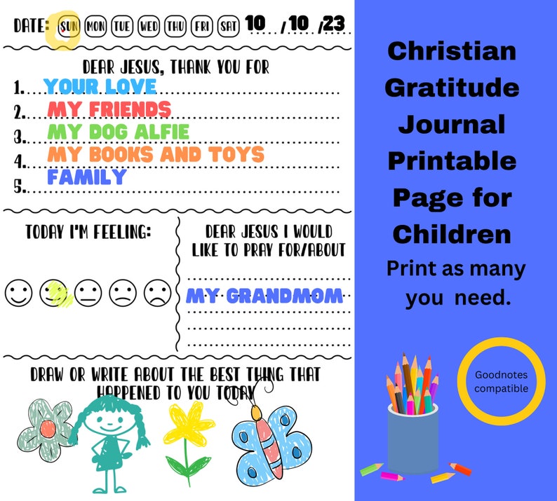 Gratitude Printable, Kids Gratitude, Prayer Journal Printable or Good ...