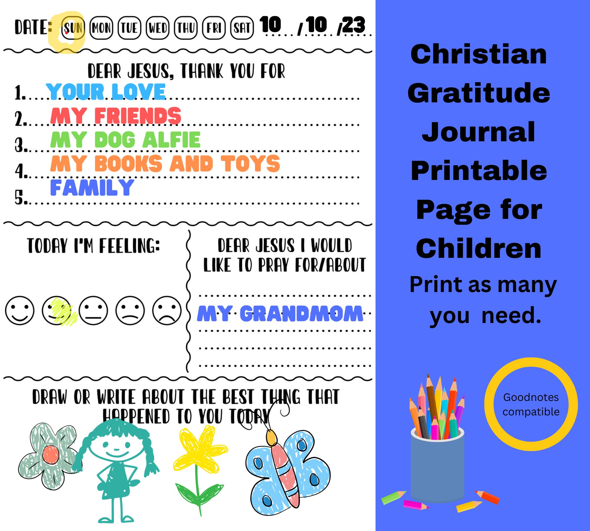 Gratitude Printable, Kids Gratitude, Prayer Journal Printable or Good ...