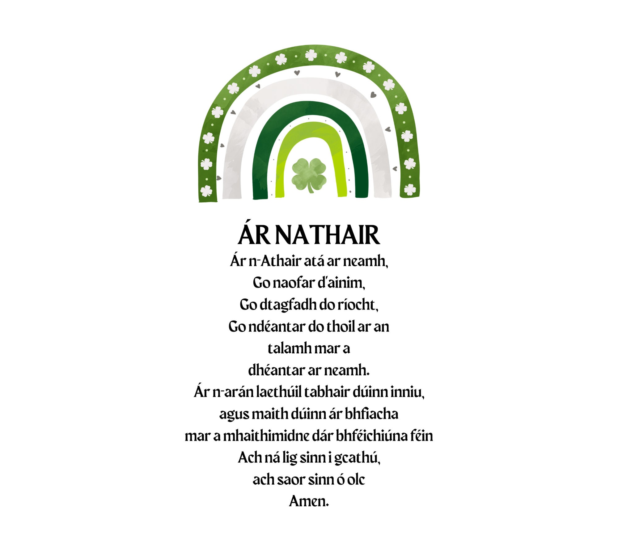 Irish Printable Lord's Prayer - St Patricks's Gift - Irish Shamrock ...