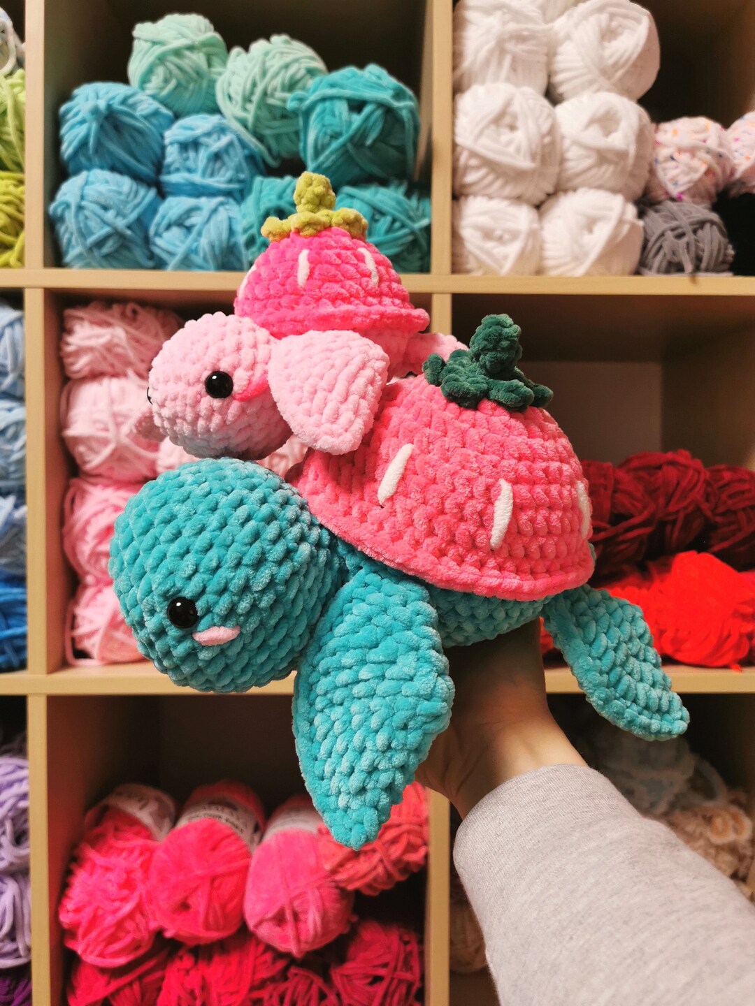 Handmade Strawberry Turtle Amigurumi Plush Toy Cute Stuffed Plushies ...