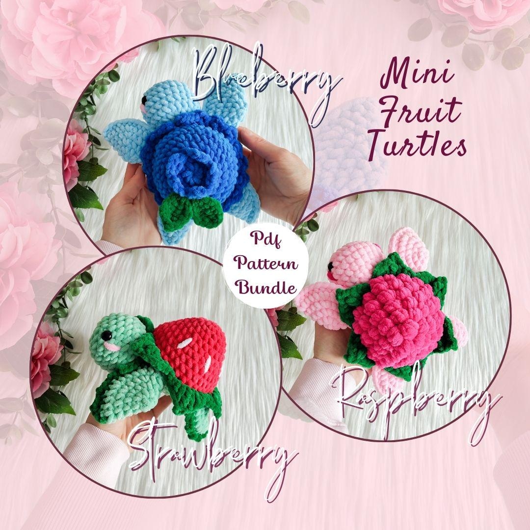 Crochet Pattern Bundle - Mini Fruit Turtles, Strawberry Blueberry ...