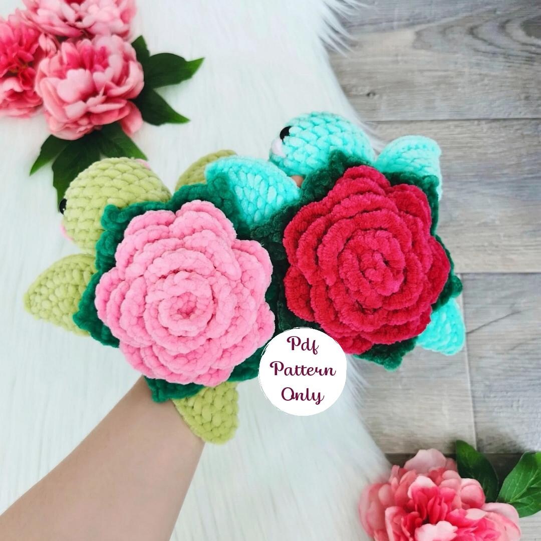 Mini Rose Turtle Crochet Pattern - Valentine's Day Flowers Pattern ...