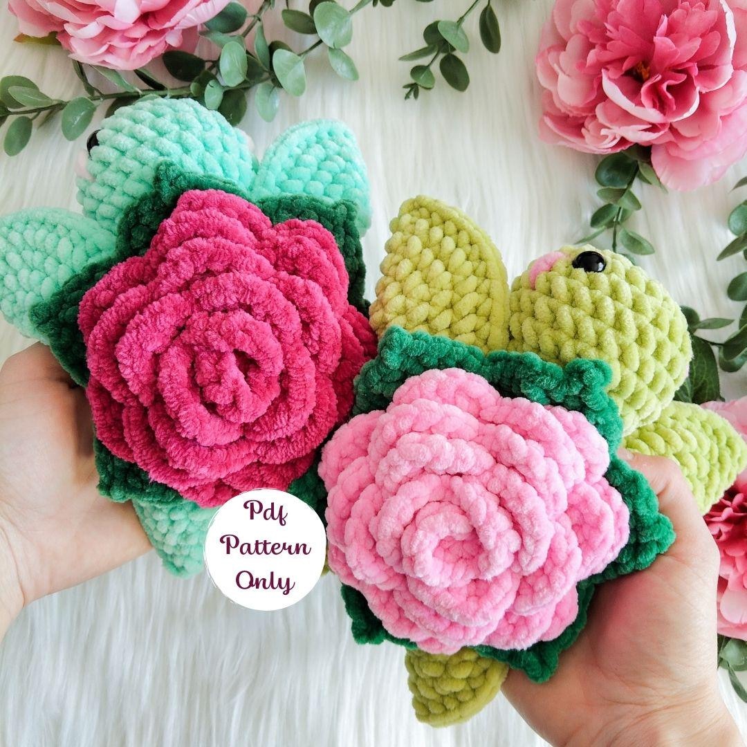 Mini Rose Turtle Crochet Pattern - Valentines Day Flowers, Advanced ...