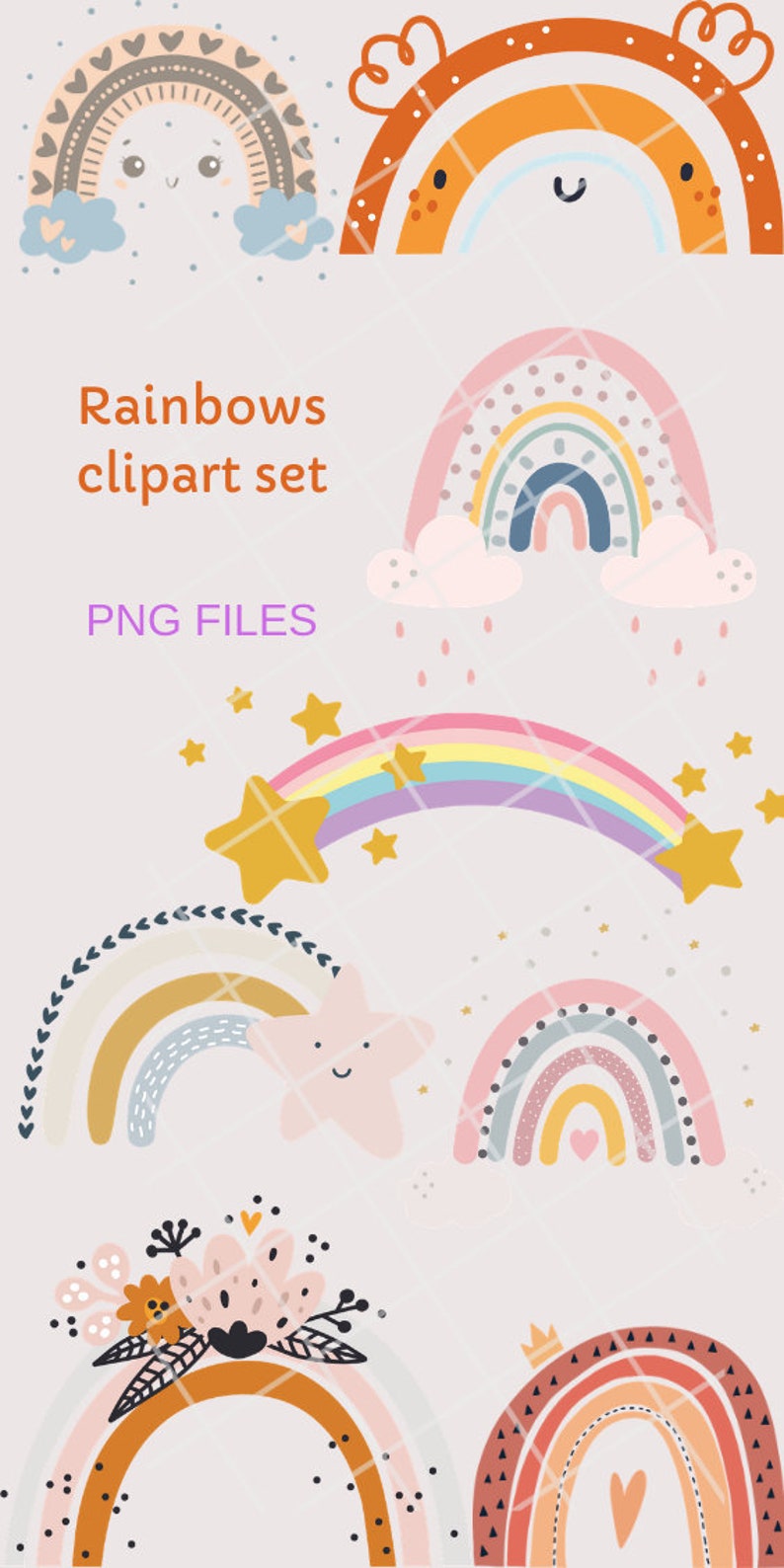 Rainbow clipart Rainbows pastel rainbow png digital clip | Etsy