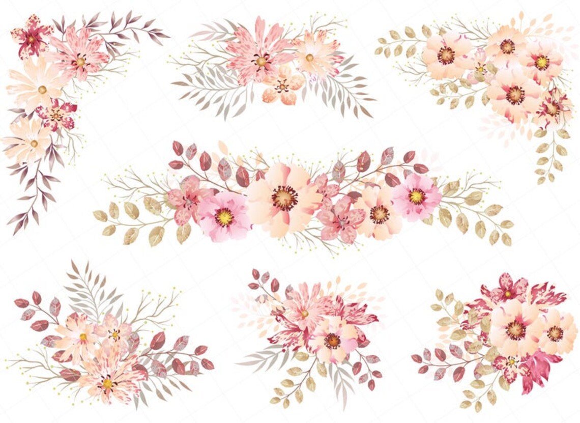 Floral Clipart Mega Bundle Watercolor Flower Clipart Blush - Etsy