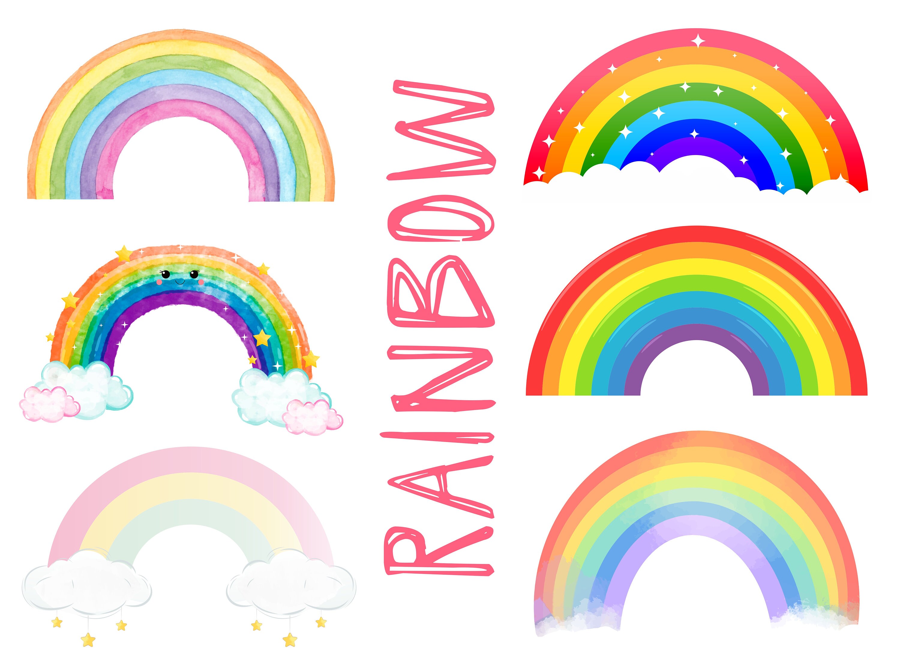 Rainbow Clipart Rainbows Pastel Digital Clip Art Set Png | Etsy