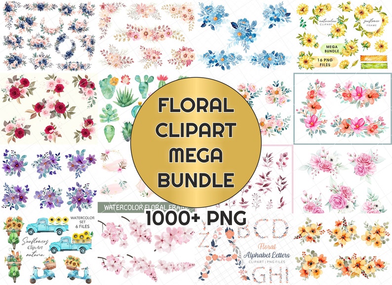 Floral Clipart Mega Bundle Watercolor Flower Clipart Blush - Etsy