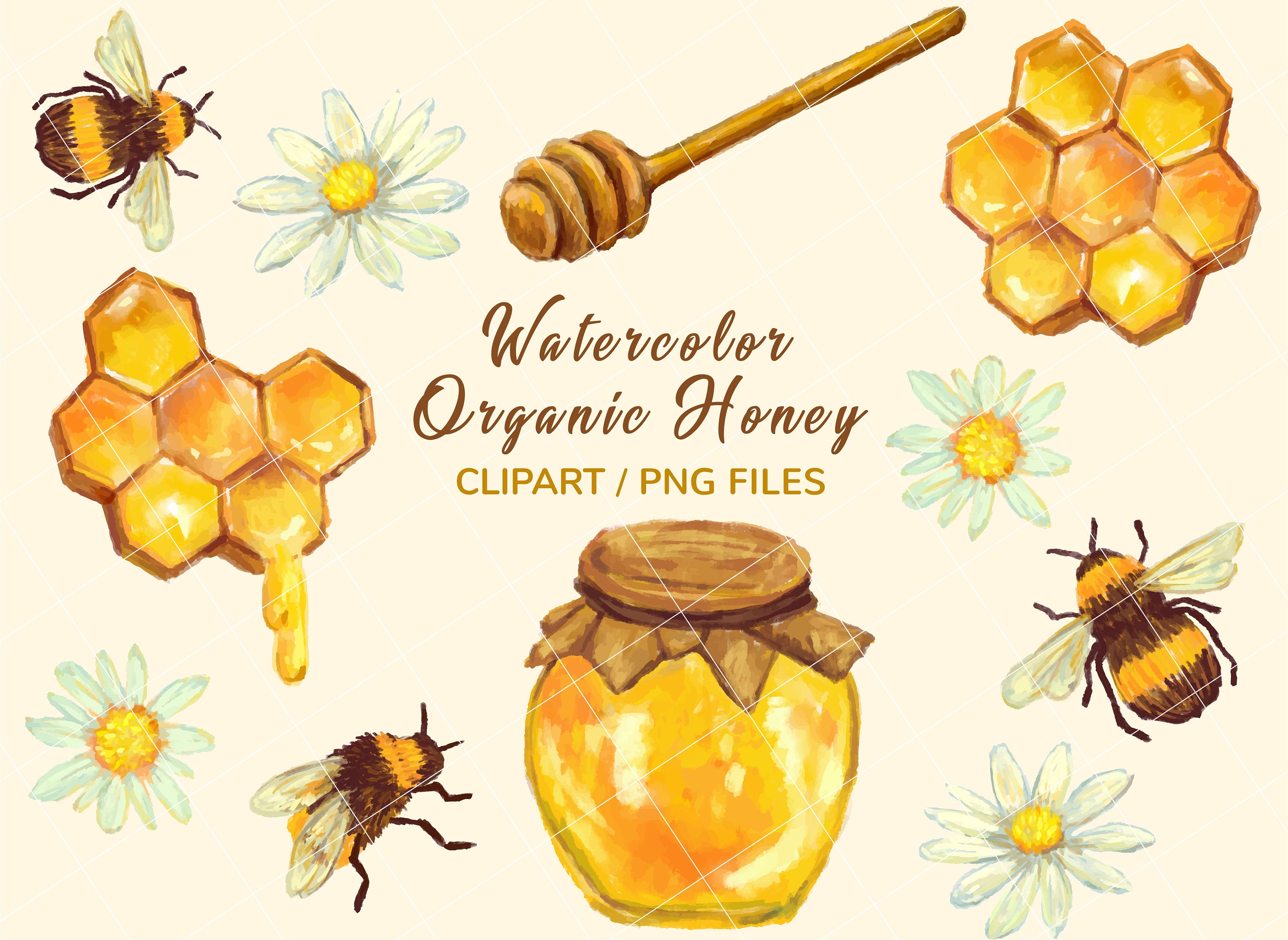 Watercolor Honey Clipart Bee Clipart Organic Honey Clipart | Etsy