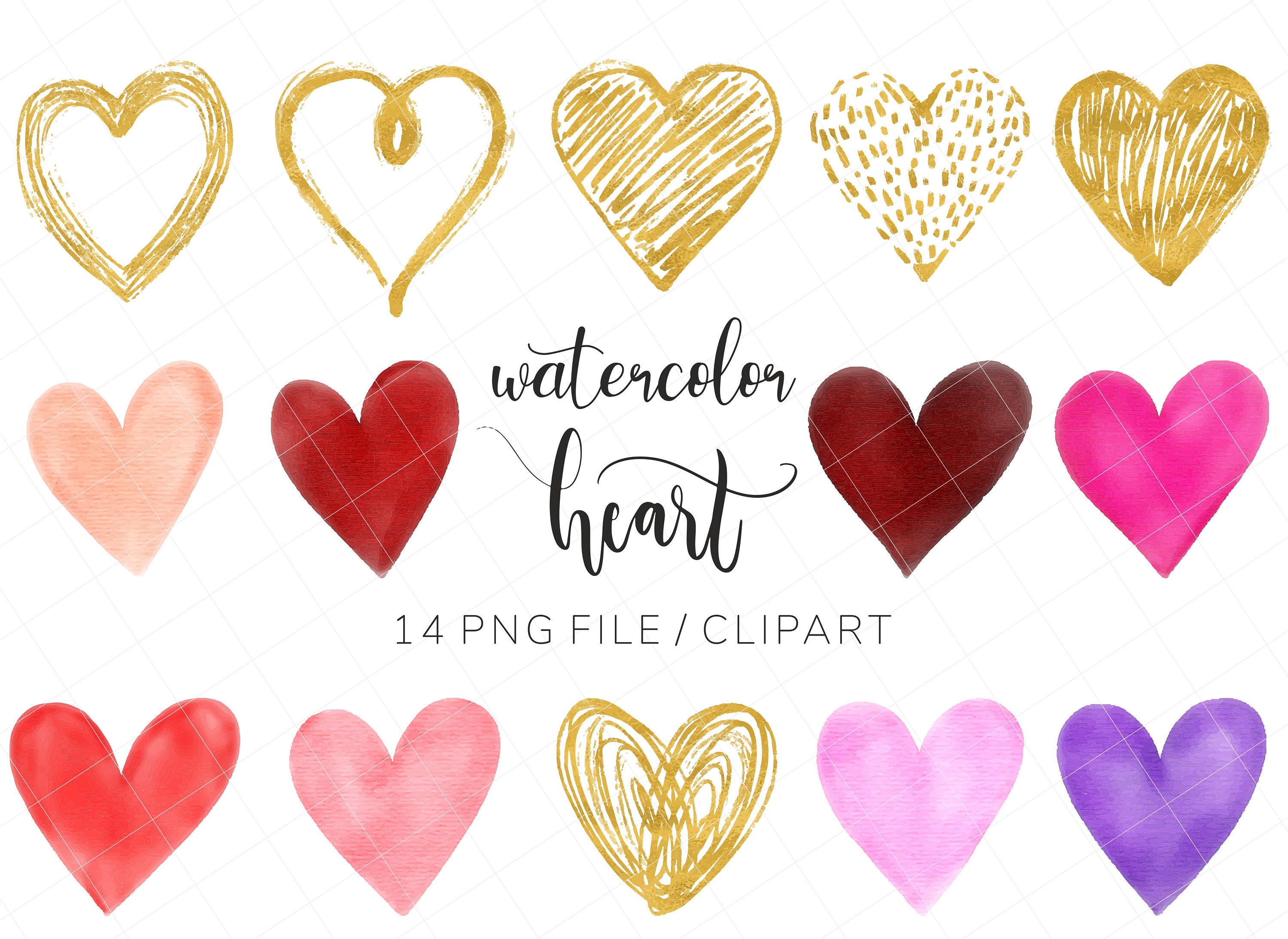 Watercolor heart clipart gold heart clipart colorful heart | Etsy