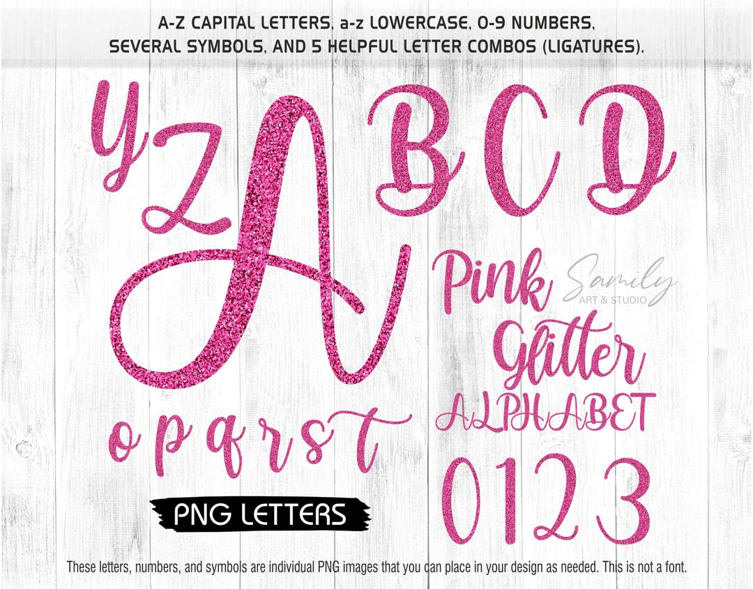 Pink Glitter Alphabet Letters and Numbers Png, Sparkle Script ...